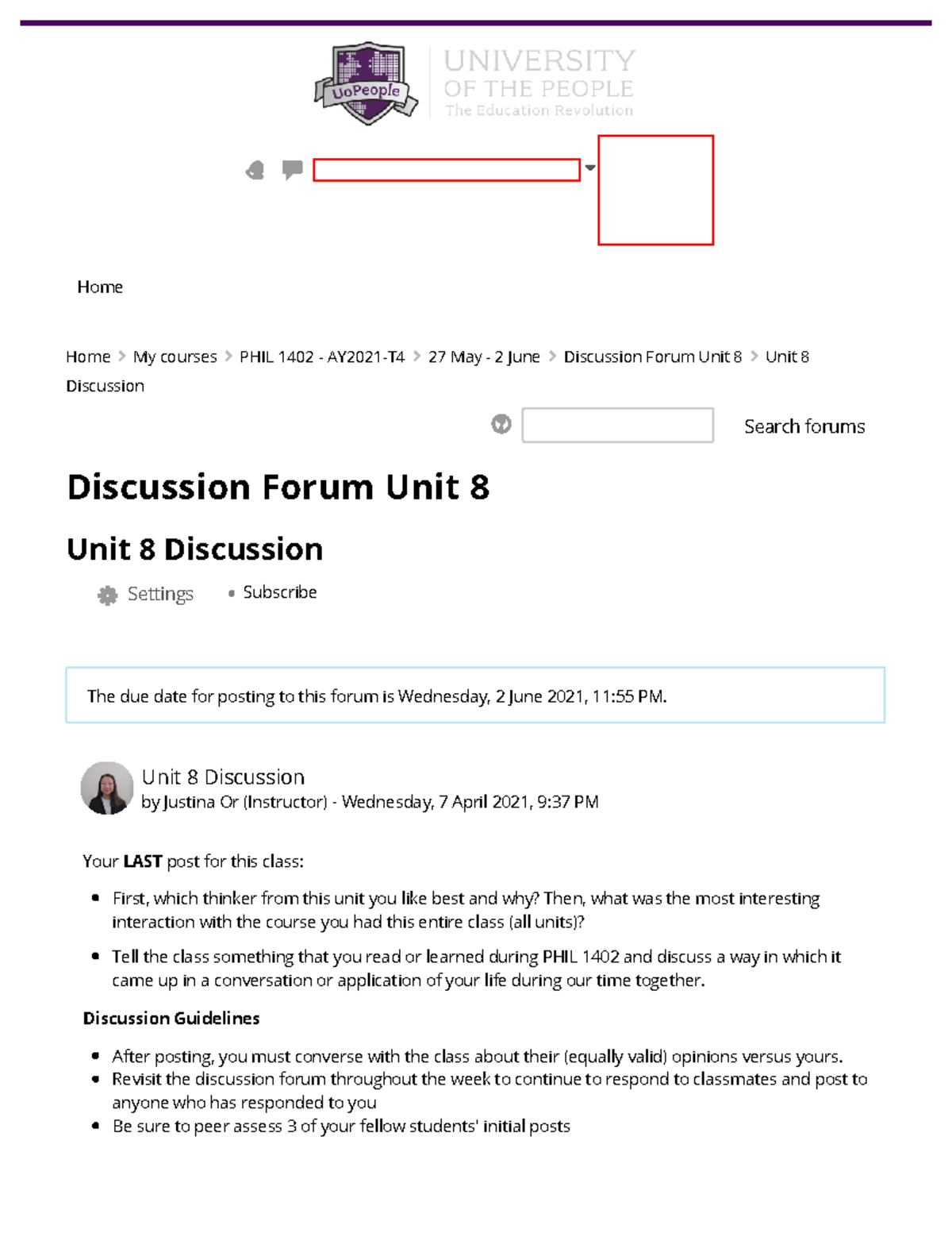 PHIL 1402 - Unit 8 Discussion - Home Discussion Forum Unit 8 Unit 8 ...