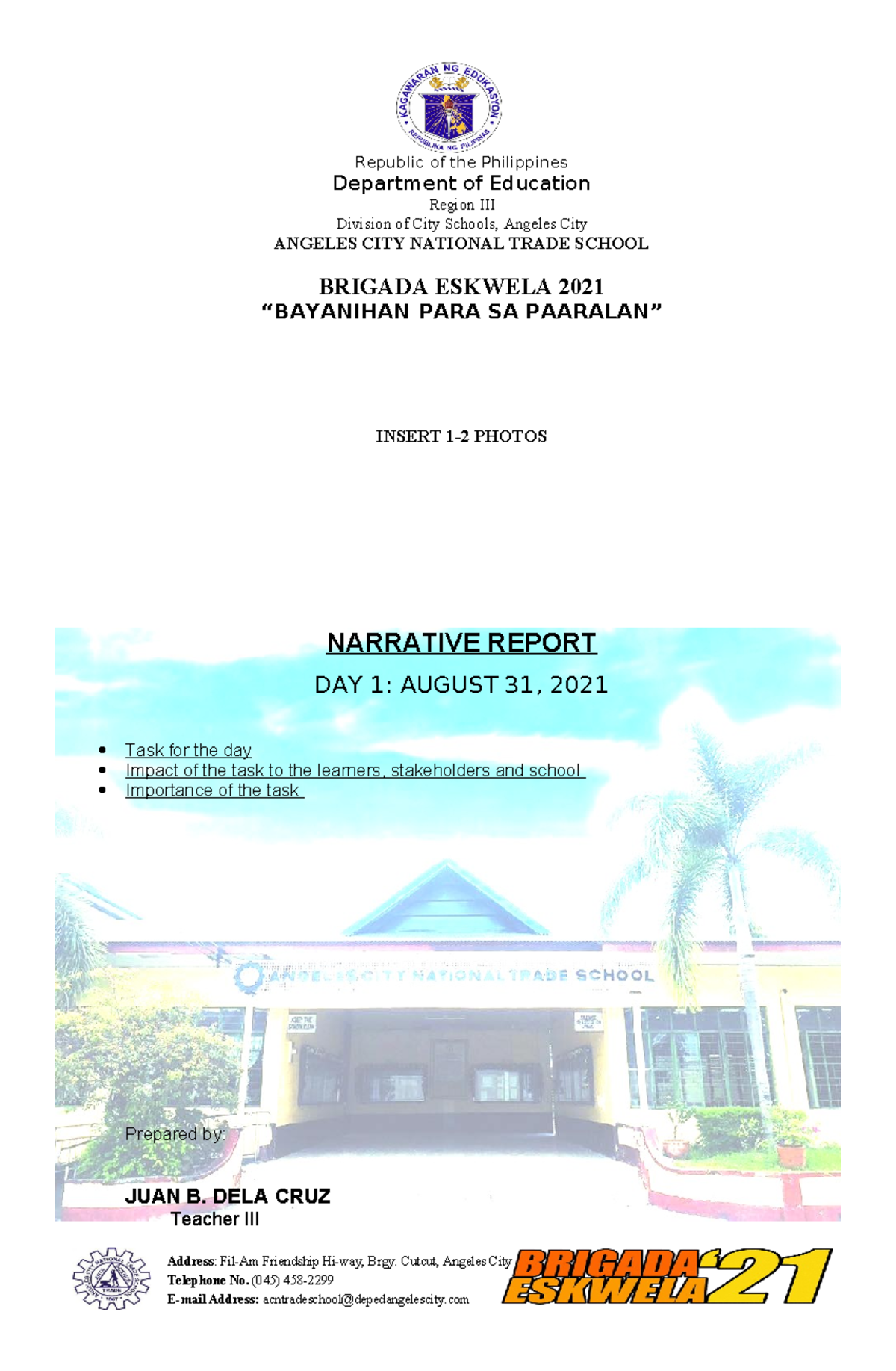 Brigada-Eskwela-Daily-Narrative-Report - Republic of the Philippines ...