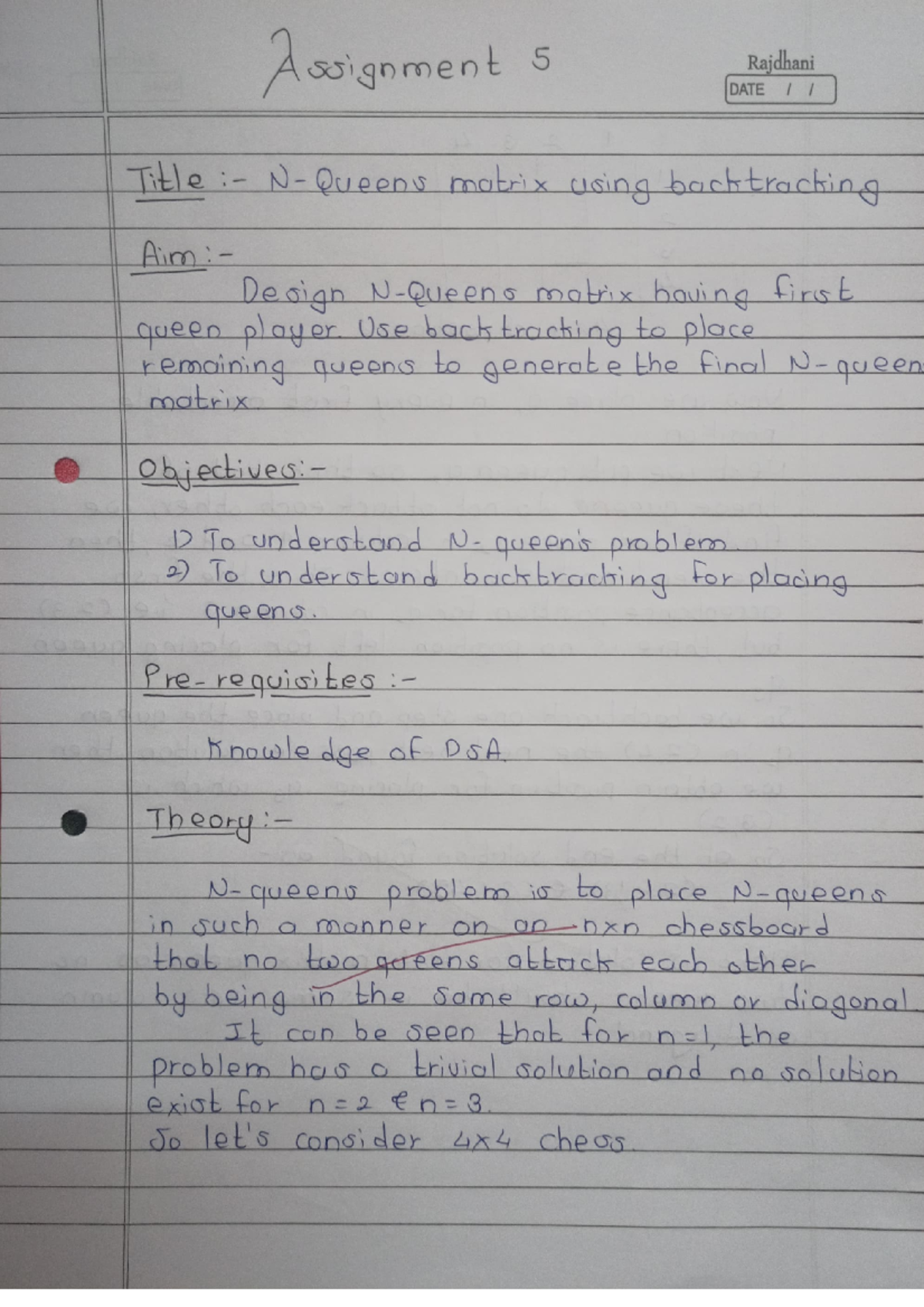 DAA 5 N-Queens Backtracking - Aum: TAlei- N-Queens matrix using ...