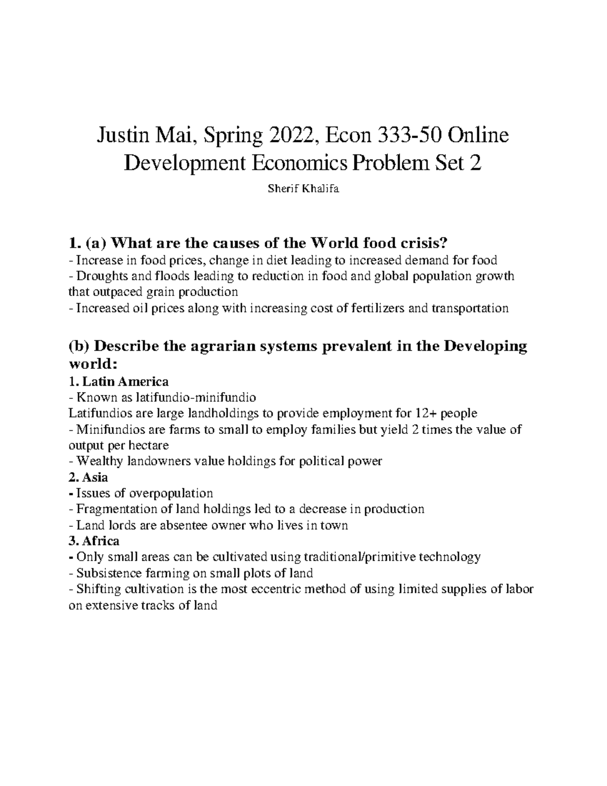 Econ 333 Problem Set 2 (Justin Mai) - Justin Mai, Spring 2022, Econ 333 ...