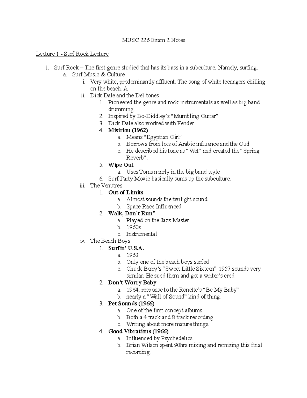 MUSC 226 Exam 2 Notes - All lectures before 2nd exam - MUSC 226 Exam 2 ...