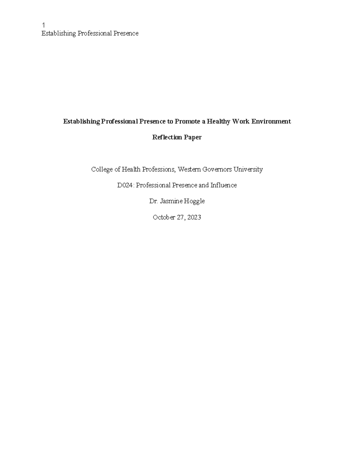 Reflection Paper - D024 - Establishing Professional Presence ...