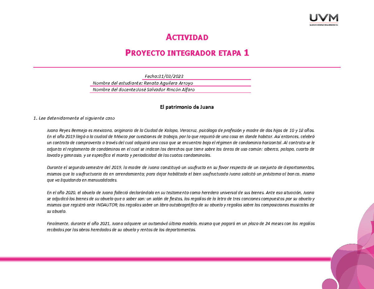 Proyecto integrador etapa 1 - ACTIVIDAD PROYECTO INTEGRADOR ETAPA 1 Fecha:31/03/ Nombre del ...