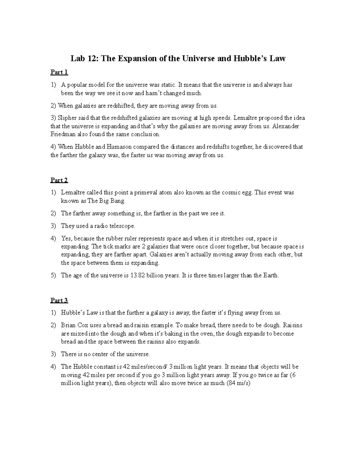 Lab 12 - the expansion of the universe and hubble's law - Lab 12: The ...