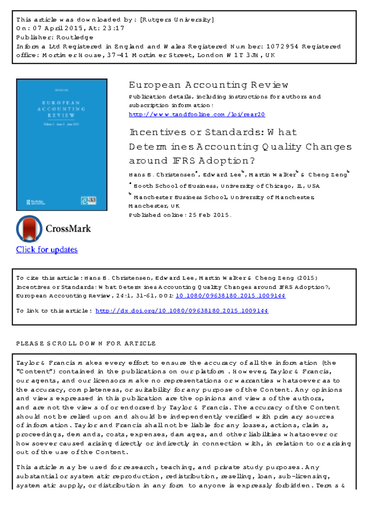 2. [IFRS - AQ] Christensen et al 2015 - 30 - Incentives or standards ...