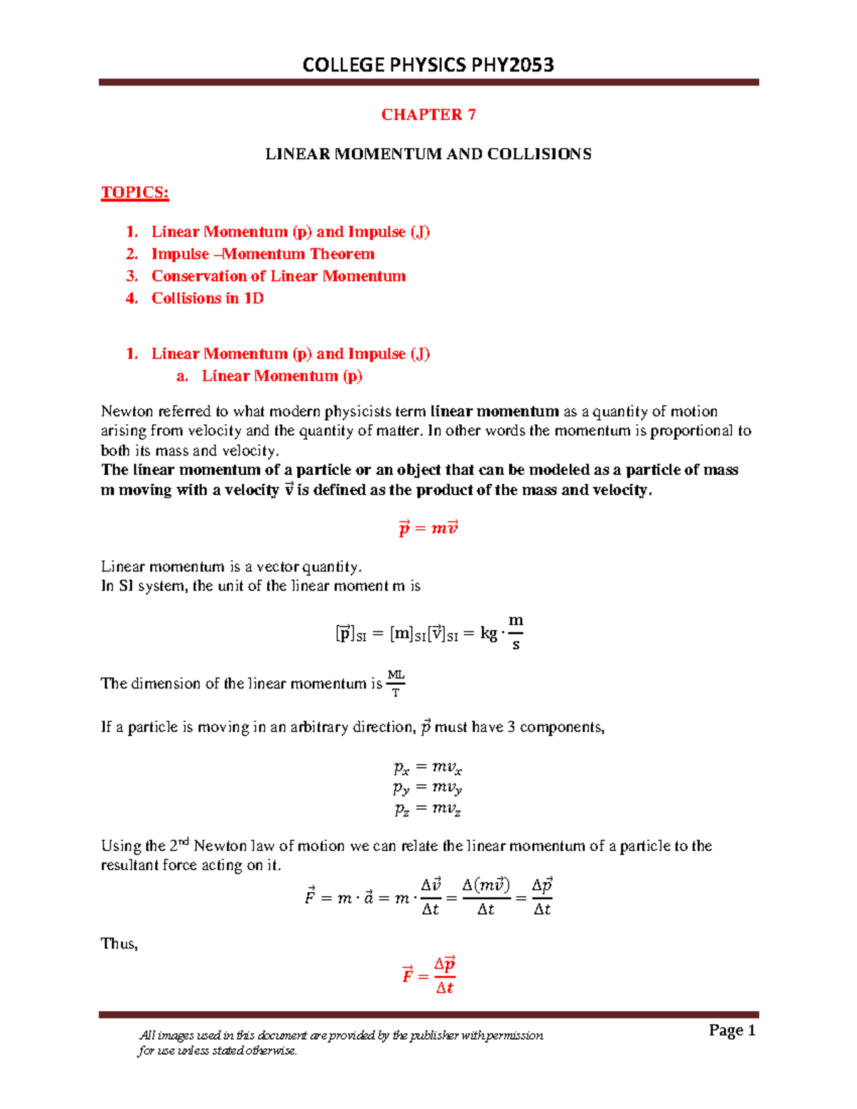 College physics 13 - notes - Page 1 CHAPTER 7 LINEAR MOMENTUM AND ...