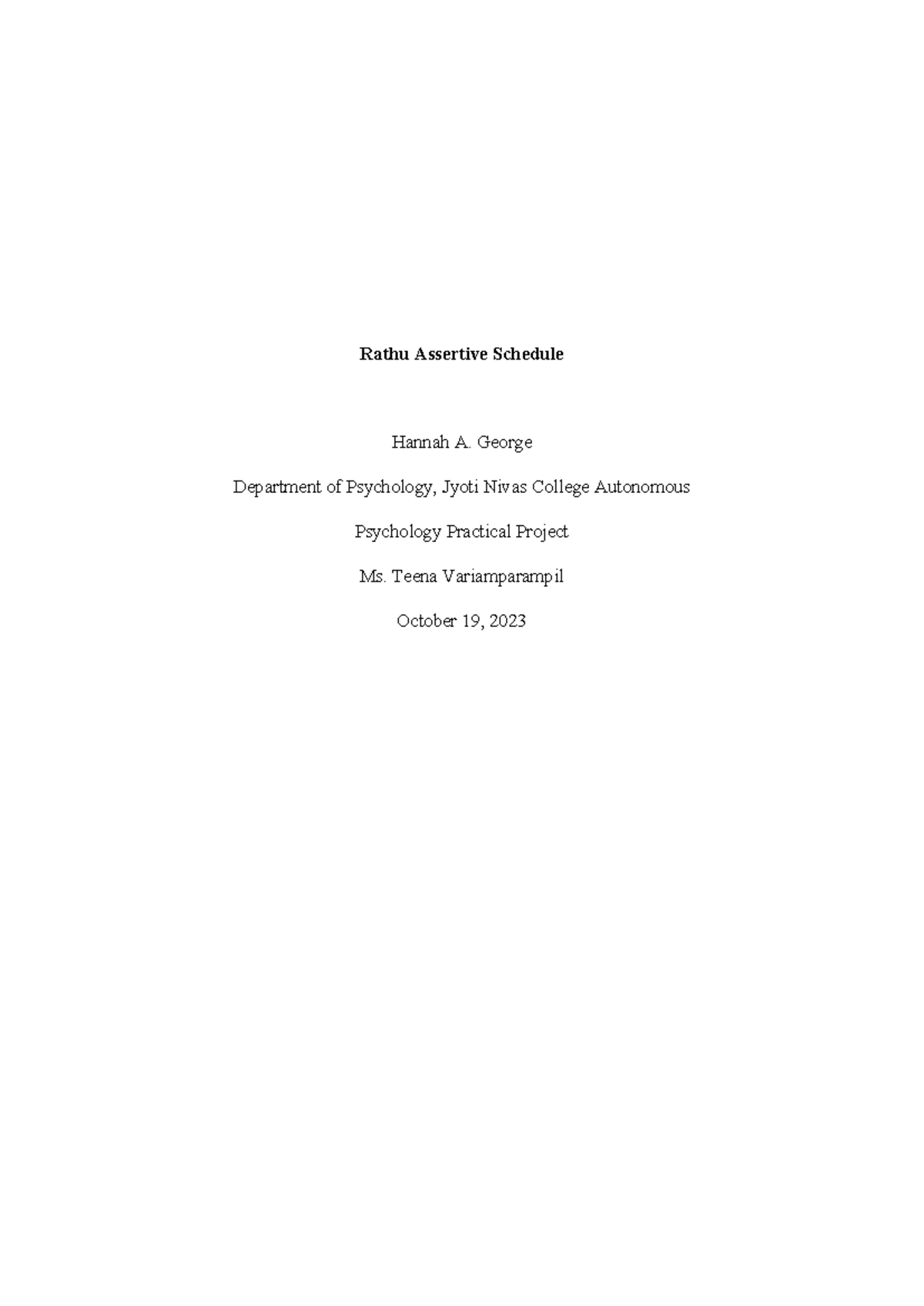 Rathu Assertive Schedule by Hannah George - Rathu Assertive Schedule Hannah A. George Department ...