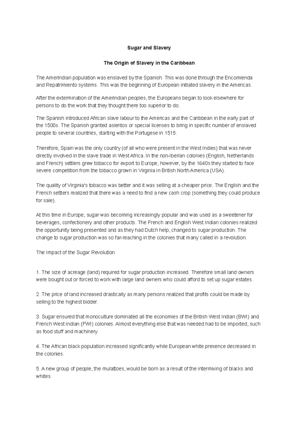 Sugar and slavery Notes - Sugar and Slavery The Origin of Slavery in ...