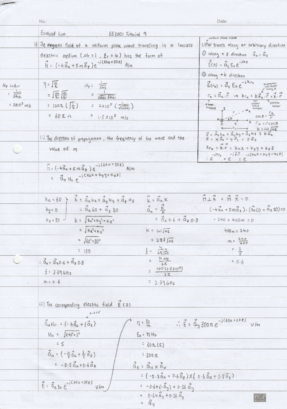 Engineering Electromagnetics Tutorial 9 Solution - dF I UPW traveb The ...