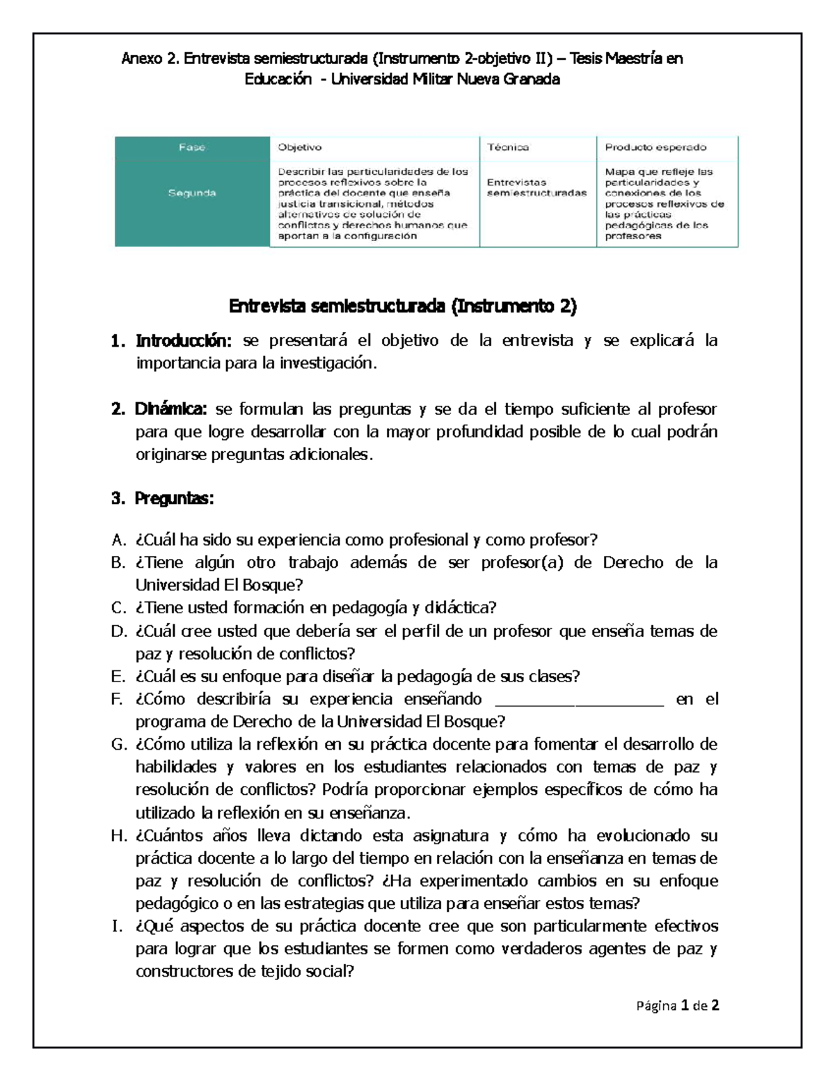 Instrumento 2. Entrevista Semiestructurada profesores - Anexo 2. Entrevista semiestructurada ...