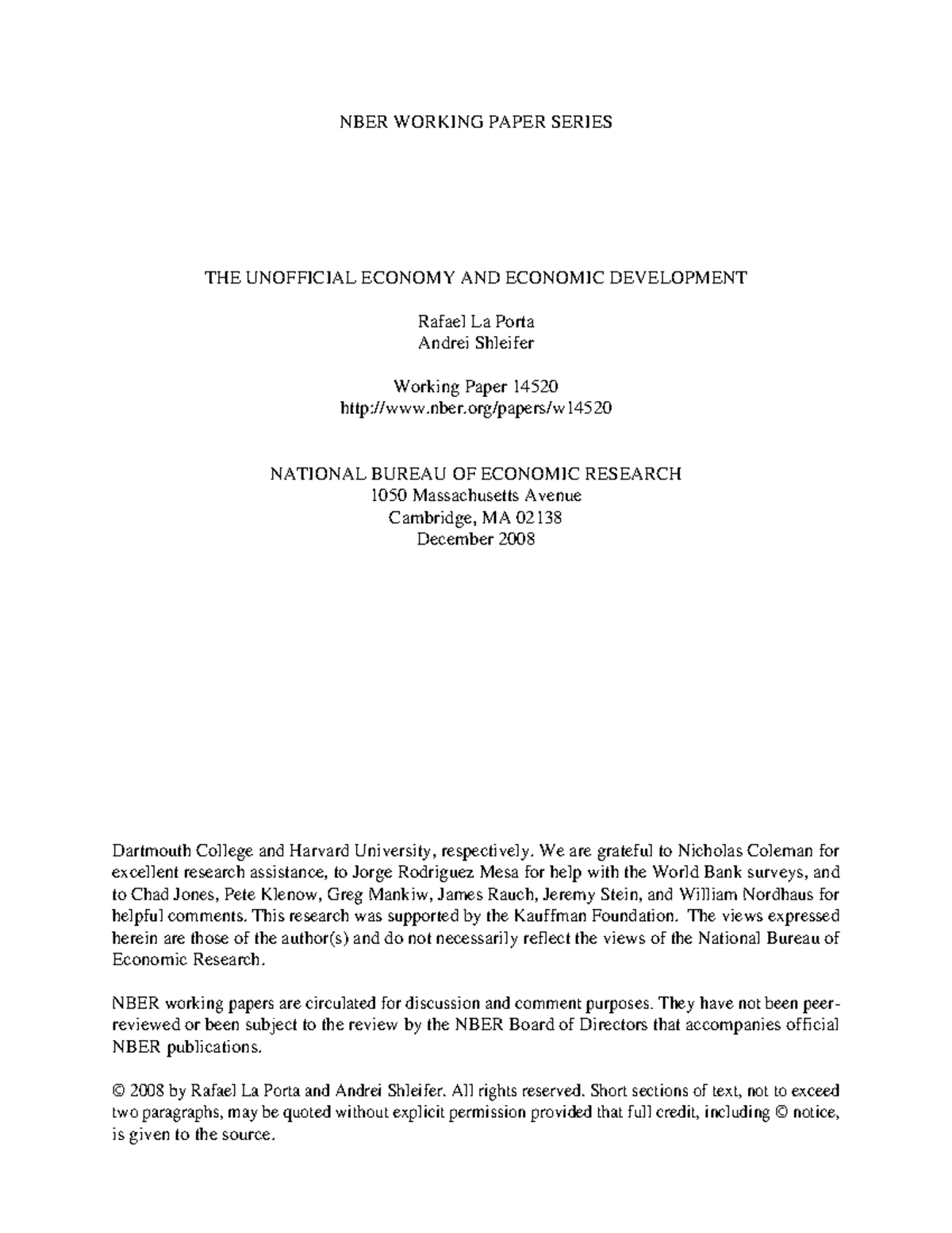 W14520 - Documento - NBER WORKING PAPER SERIES THE UNOFFICIAL ECONOMY ...