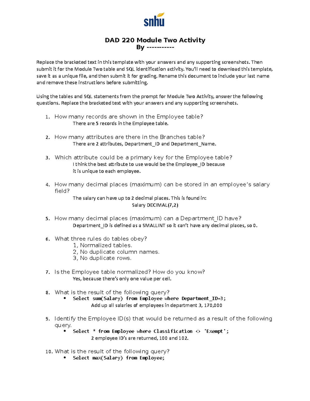 DAD 220 Module Two Activity - DAD 220 Module Two Activity By - Replace the bracketed text in ...