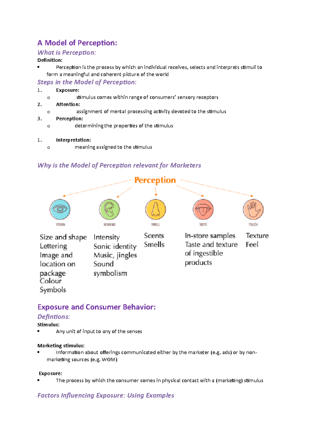CB-Lecture 2 - Lecture notes 2 - A Model of Percepion: What is ...