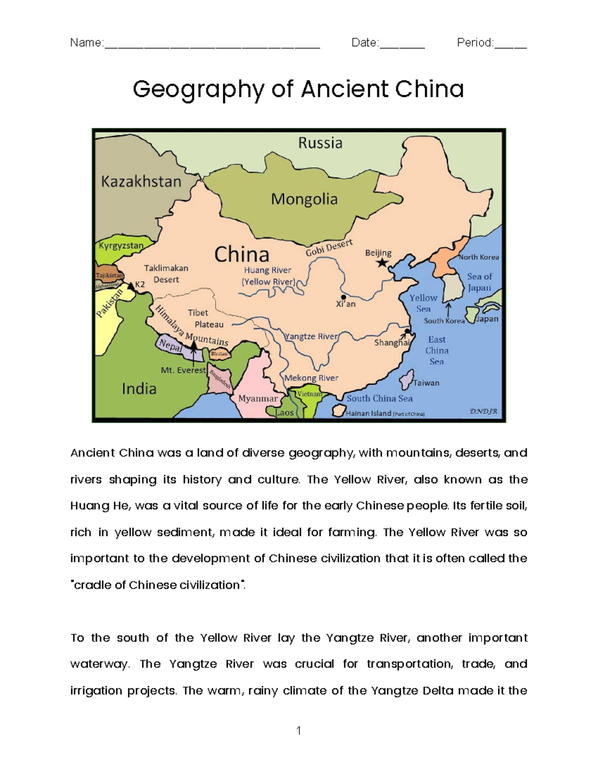 On-Level Geography of Ancient China.docx - Geography of Ancient China ...