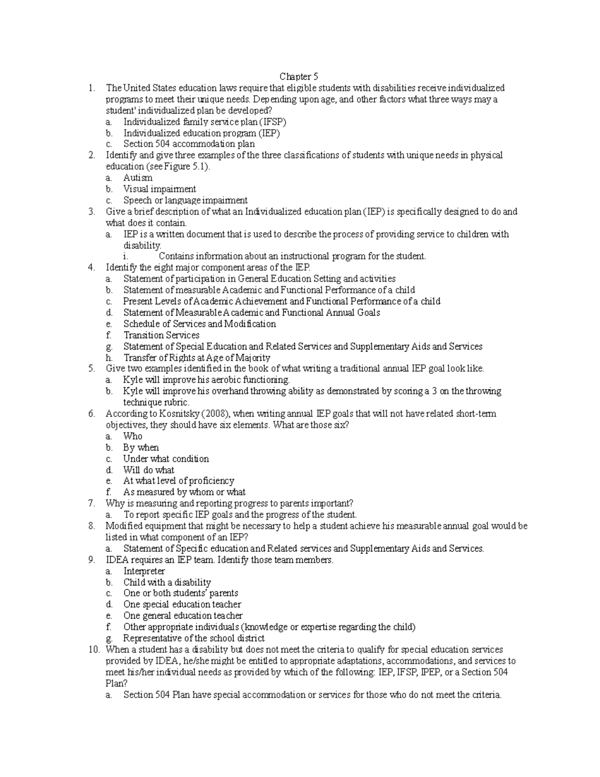 Chapter 5 Assignment - Chapter 5 The United States education laws ...