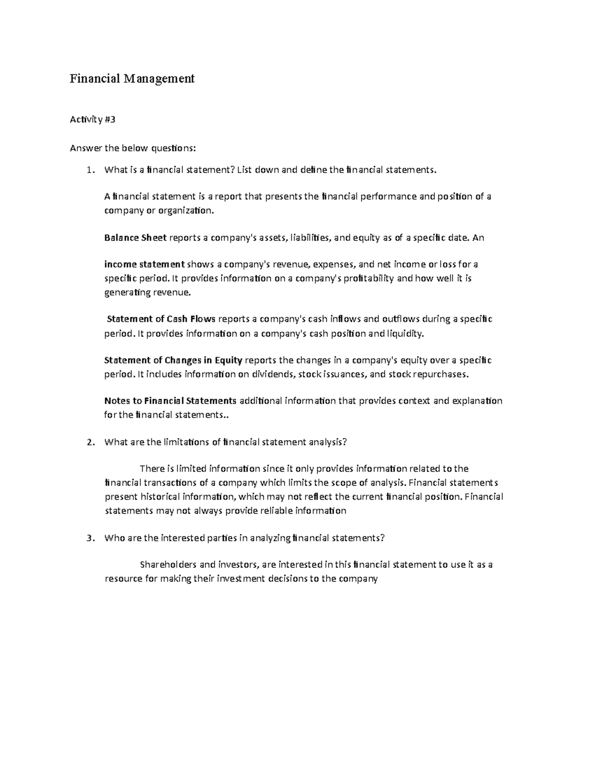 3 Fin Man Activity Financial Analysis - Financial Management Activity ...