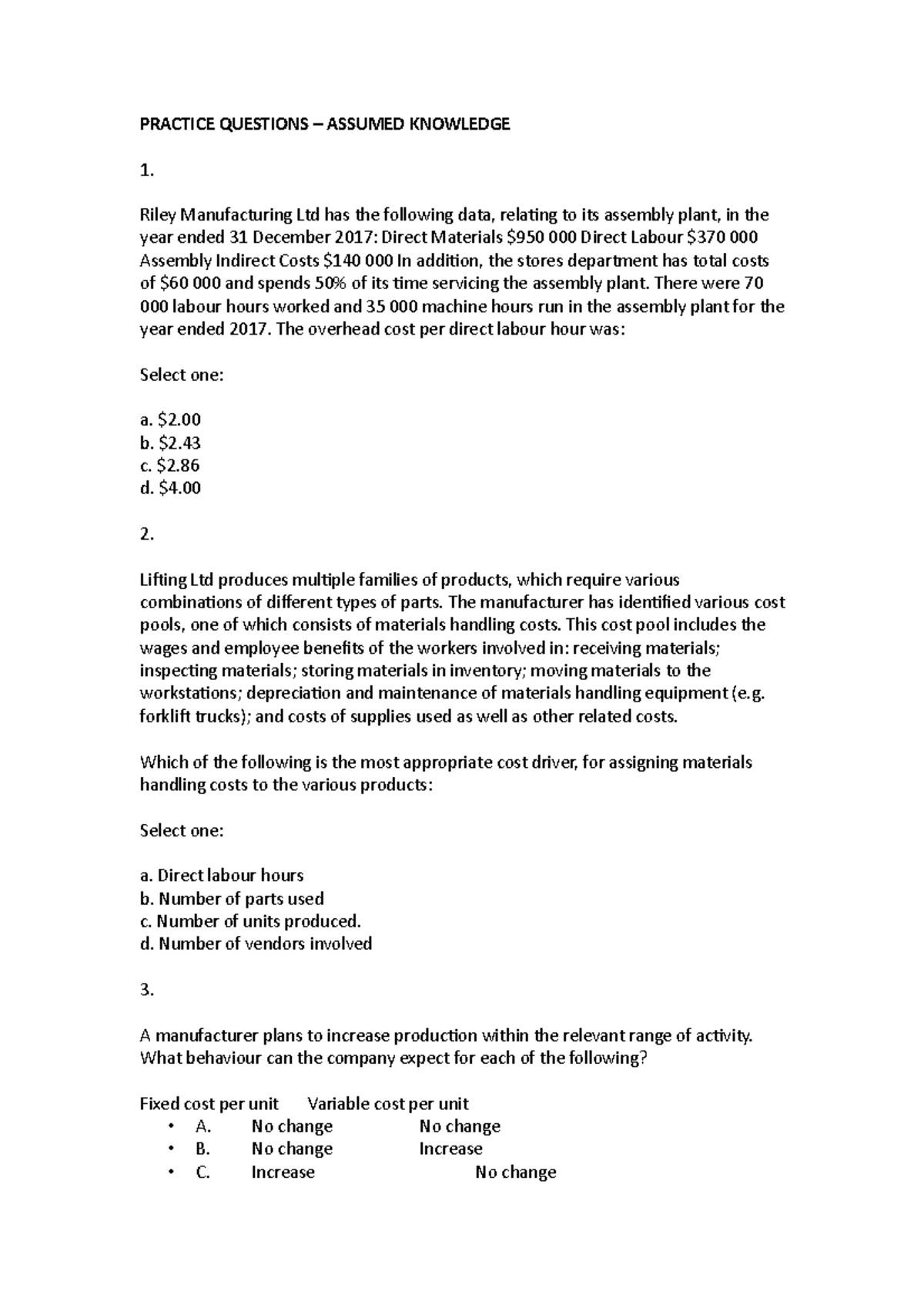 Practice Questions – Assumed Knowledge-4 - PRACTICE QUESTIONS – ASSUMED ...