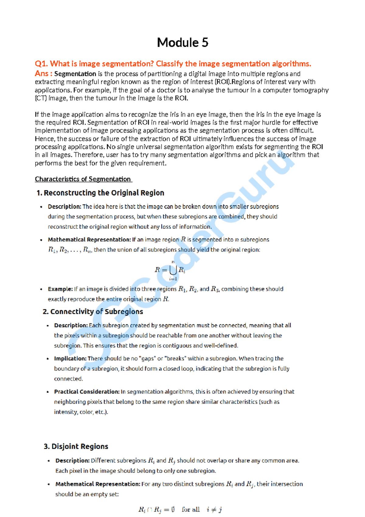 Module 5 CGV - Class notes - Module 5 Q1. What is image segmentation ...