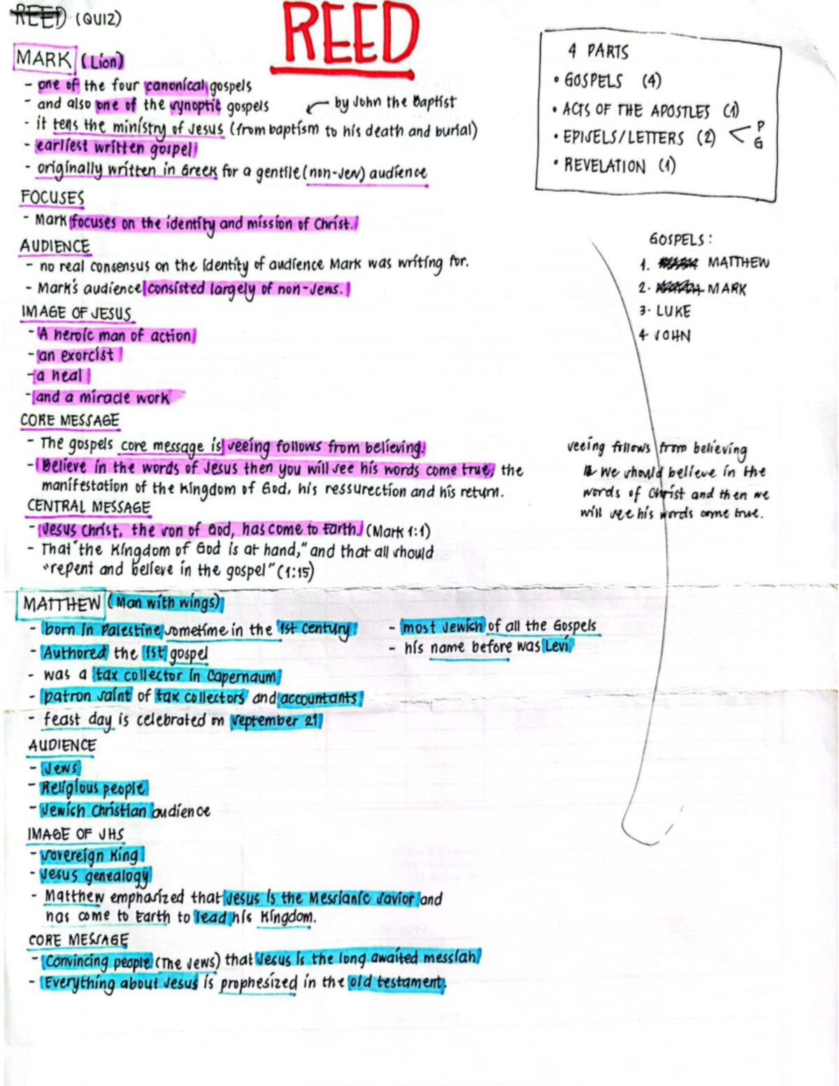 USC REED 01 Study guide - REED 01 notes - Religious Education 01 - Studocu