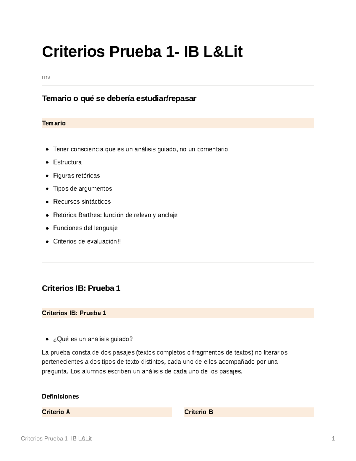 IB Lengua y Literatura NS - Tips Prueba 1 - Criterios Prueba 1- IB L ...