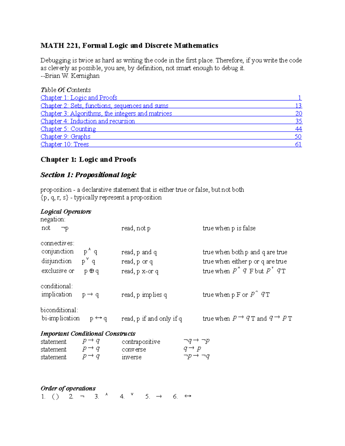 Logics Set Functions - nothing - MATH 221, Formal Logic and Discrete ...