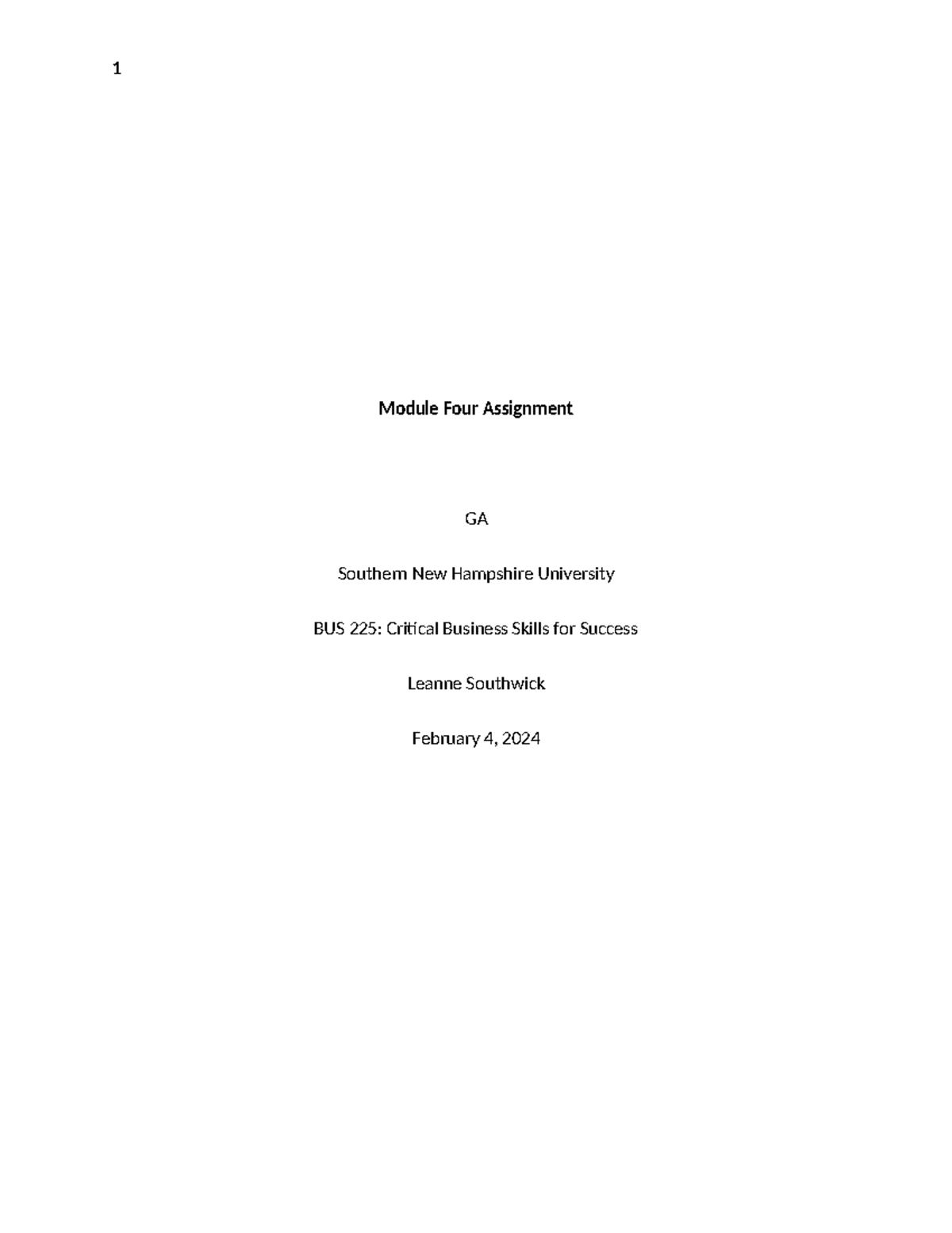 BUS225 Module Four Assignment - Module Four Assignment GA Southern New ...