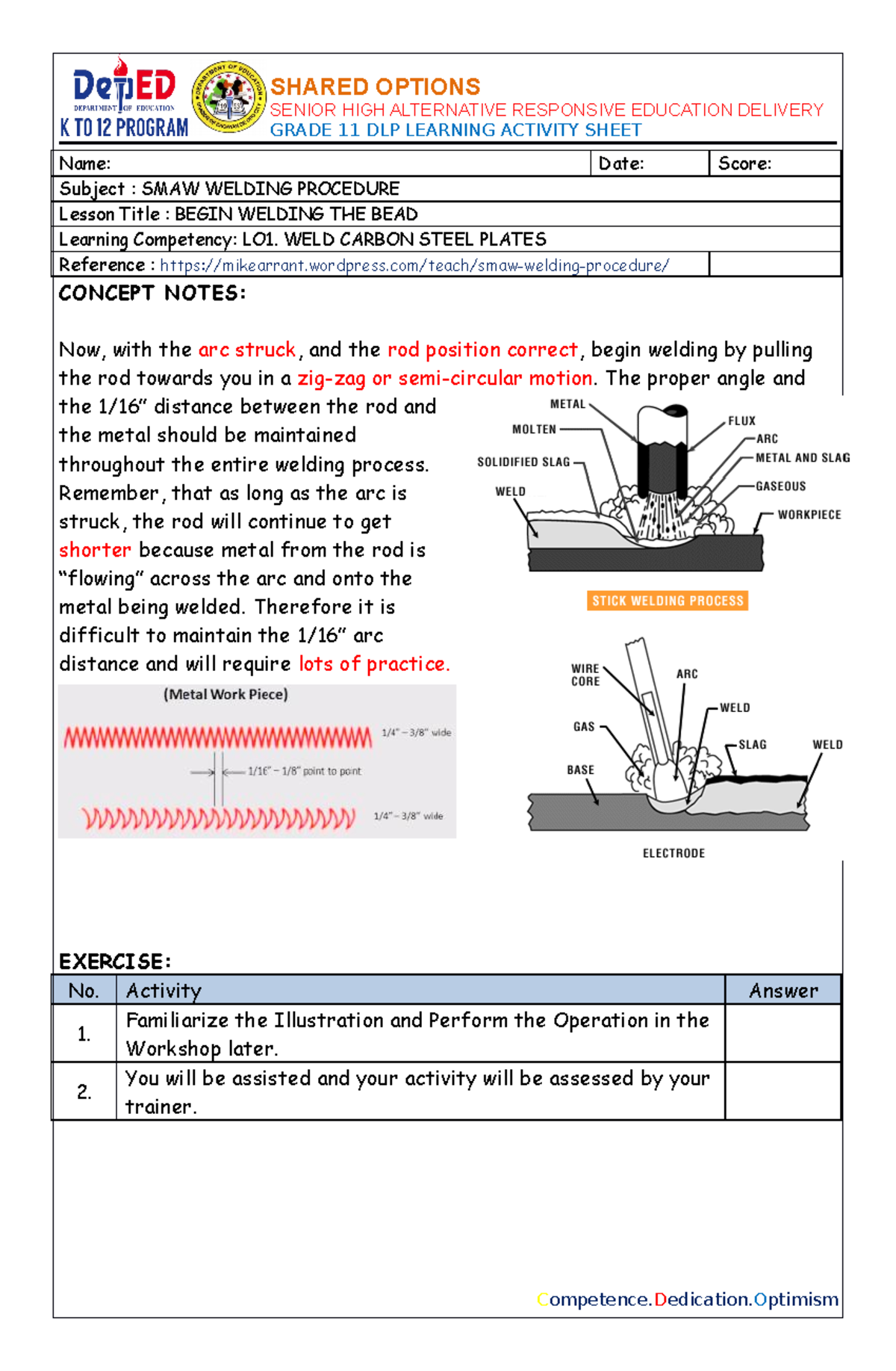 Sample Welding the Bead - SHARED OPTIONS SENIOR HIGH ALTERNATIVE ...