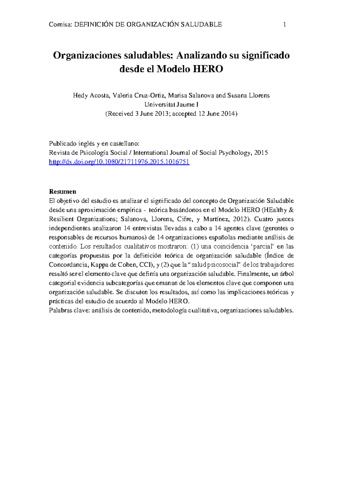 Modelo HERO - Organizaciones saludables: Analizando su significado ...