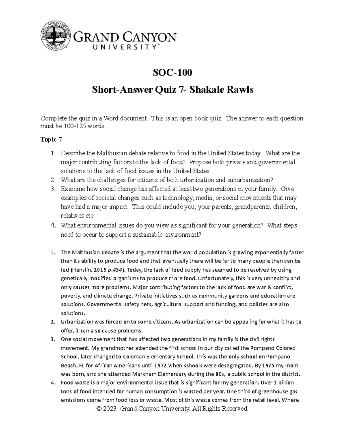 SOC-100.Short-Answer Quiz 7 1-8-18 - SOC- Short-Answer Quiz 7- Shakale ...
