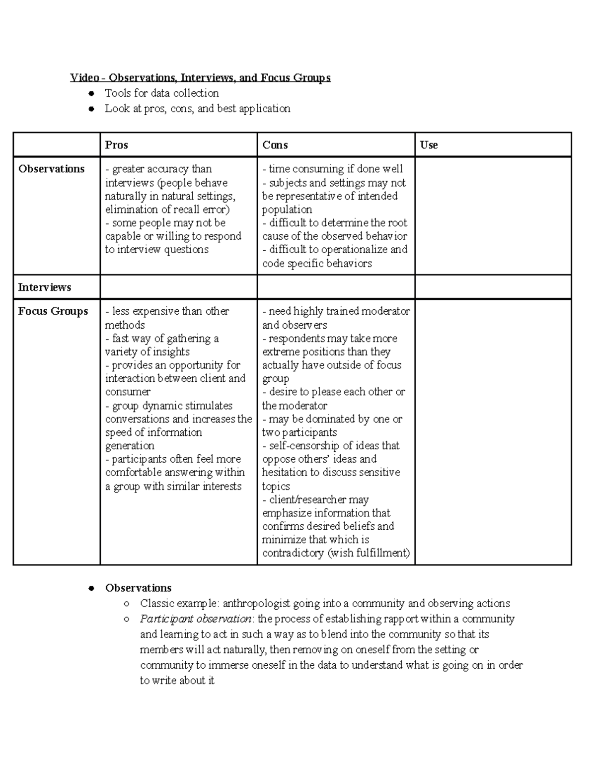 Week 7 - Observations, Interviews, and Focus Groups - Video ...