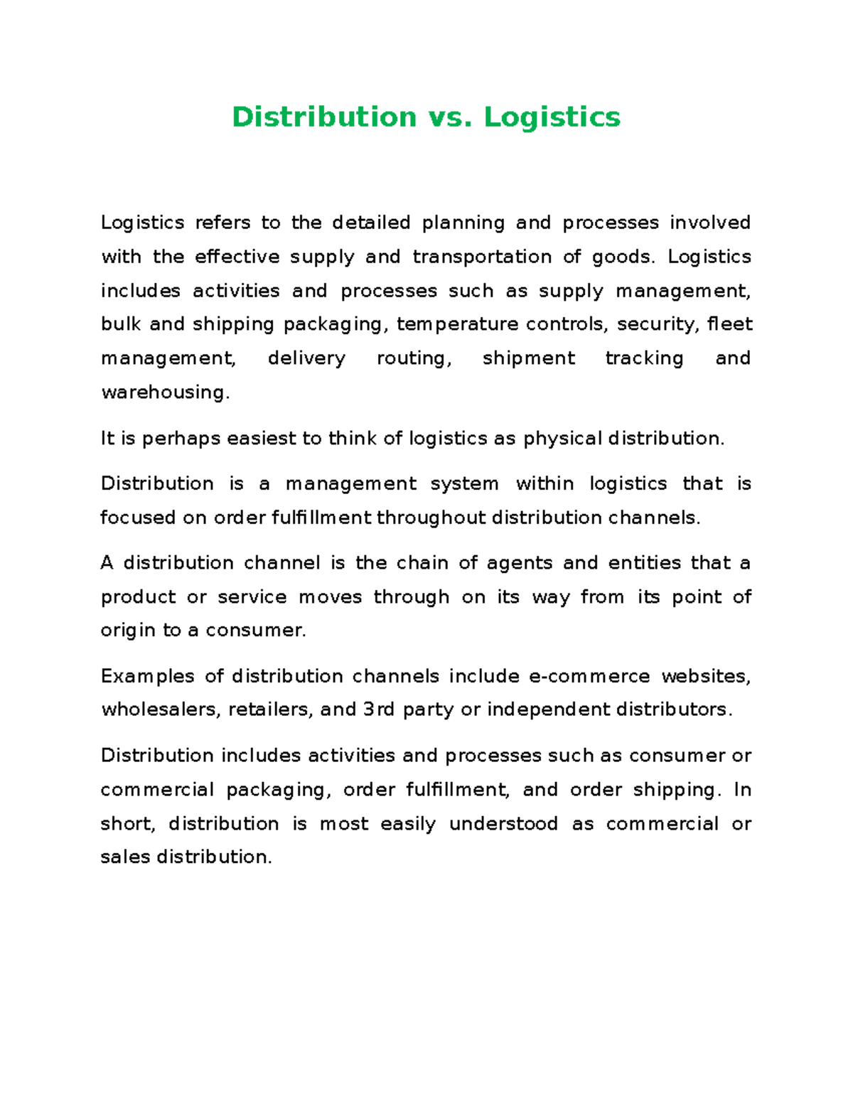 Distribution Management Challenges - Distribution vs. Logistics ...