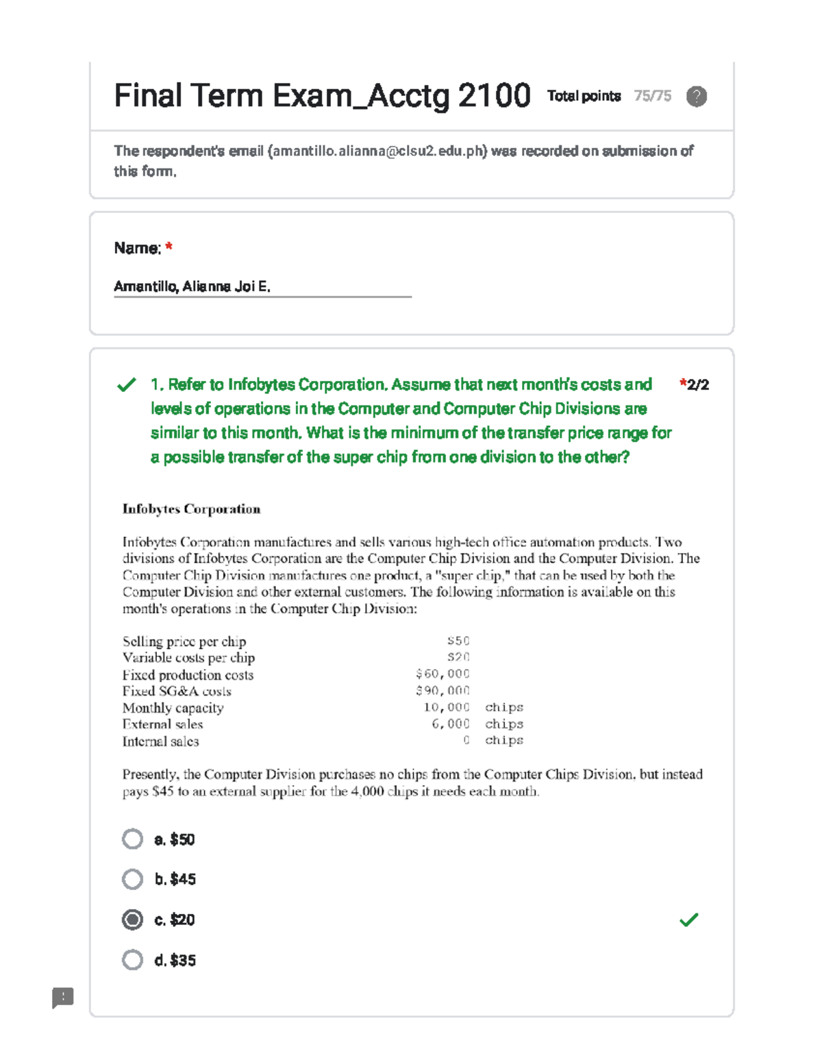 Final Term Exam Acctg 2100 - A m a n t i l l o , A l i a n n a J o i E ...