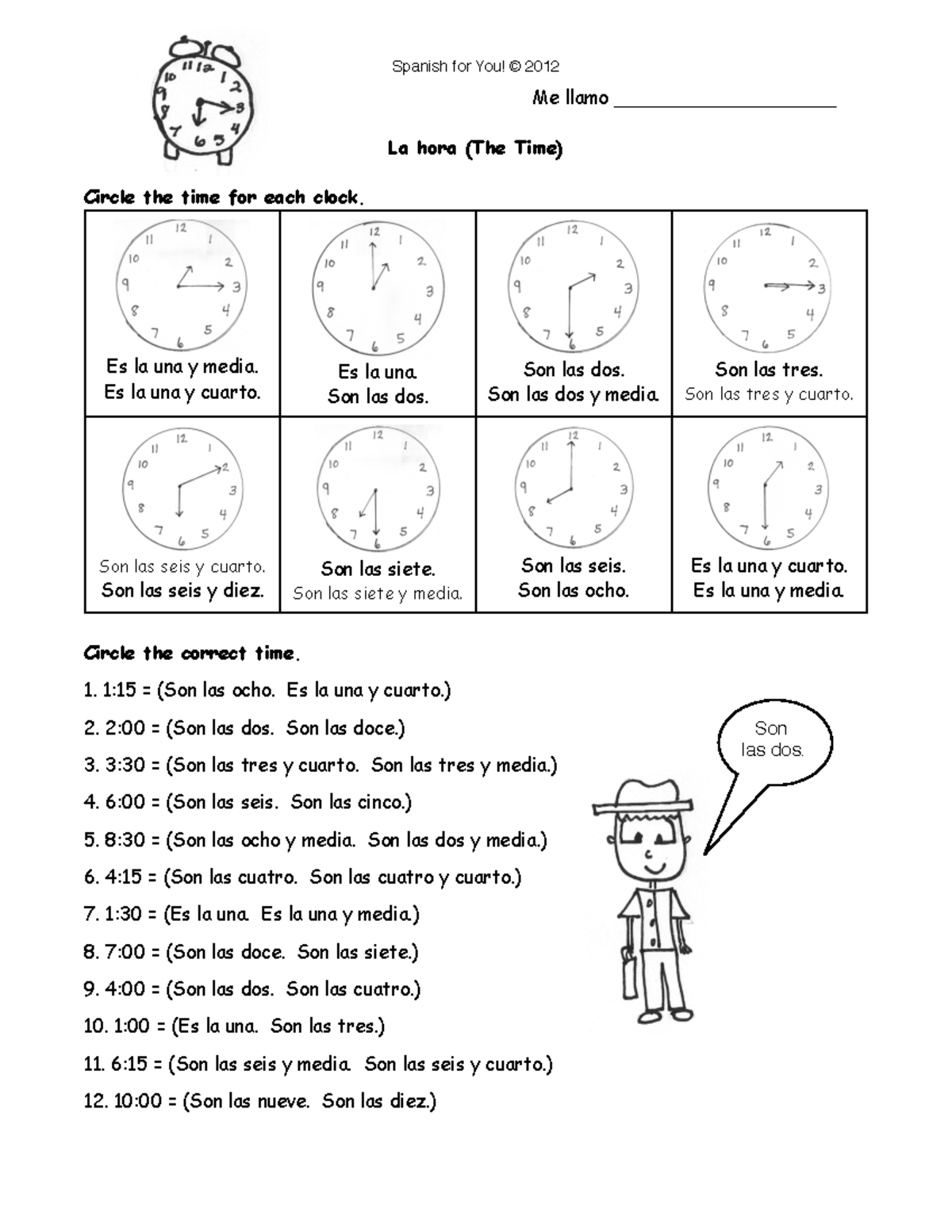 La hora the time - N/A - Me llamo ___________________ La hora (The Time ...