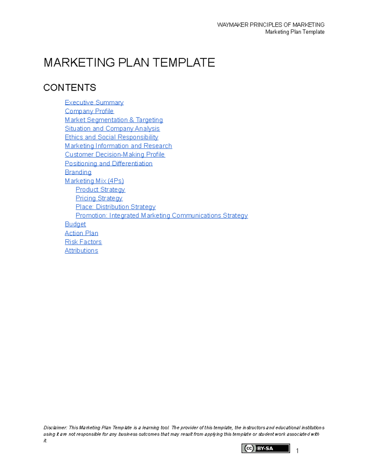 Marketing Plan - Final - Marketing Plan Template MARKETING PLAN ...