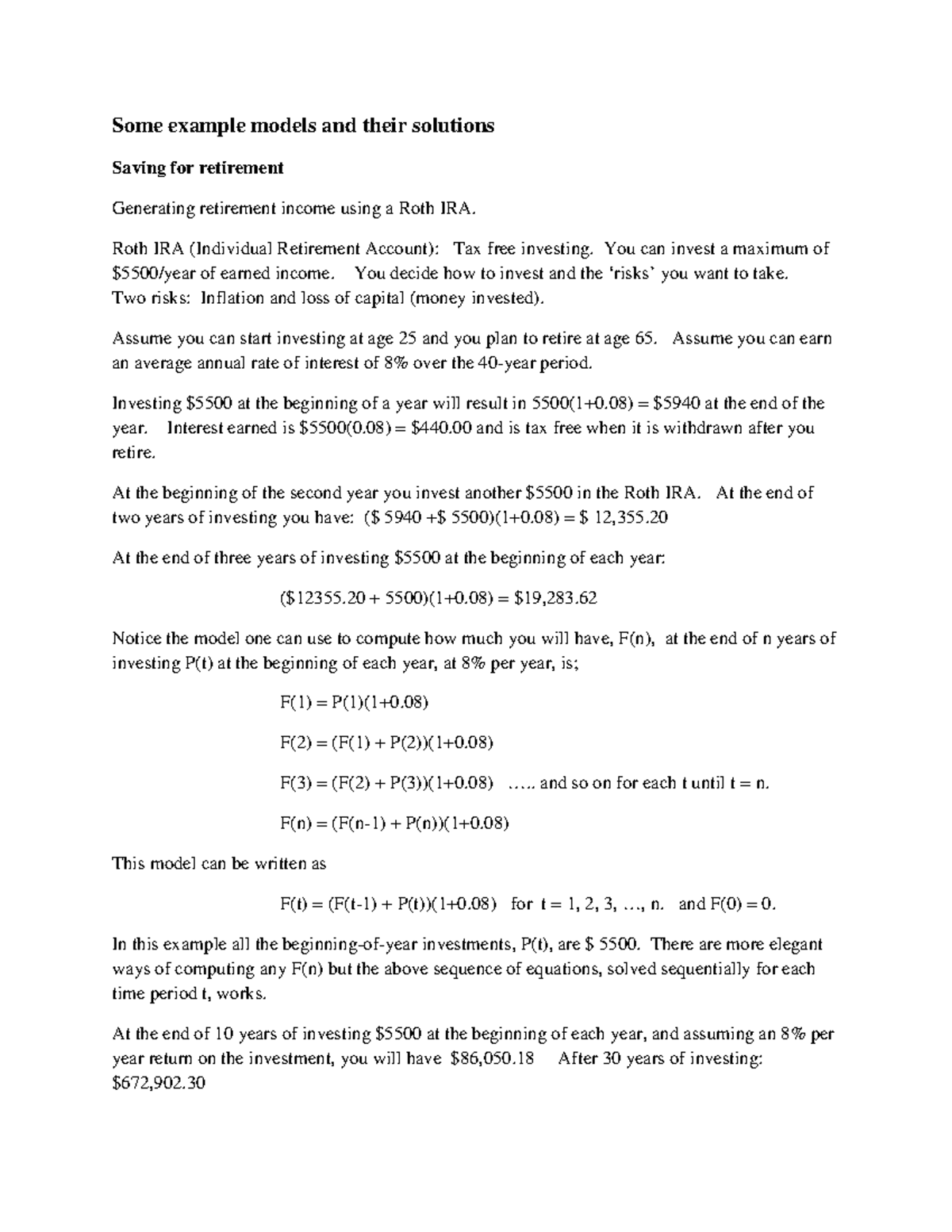 Ch 5- Example models and solutions - Some example models and their ...