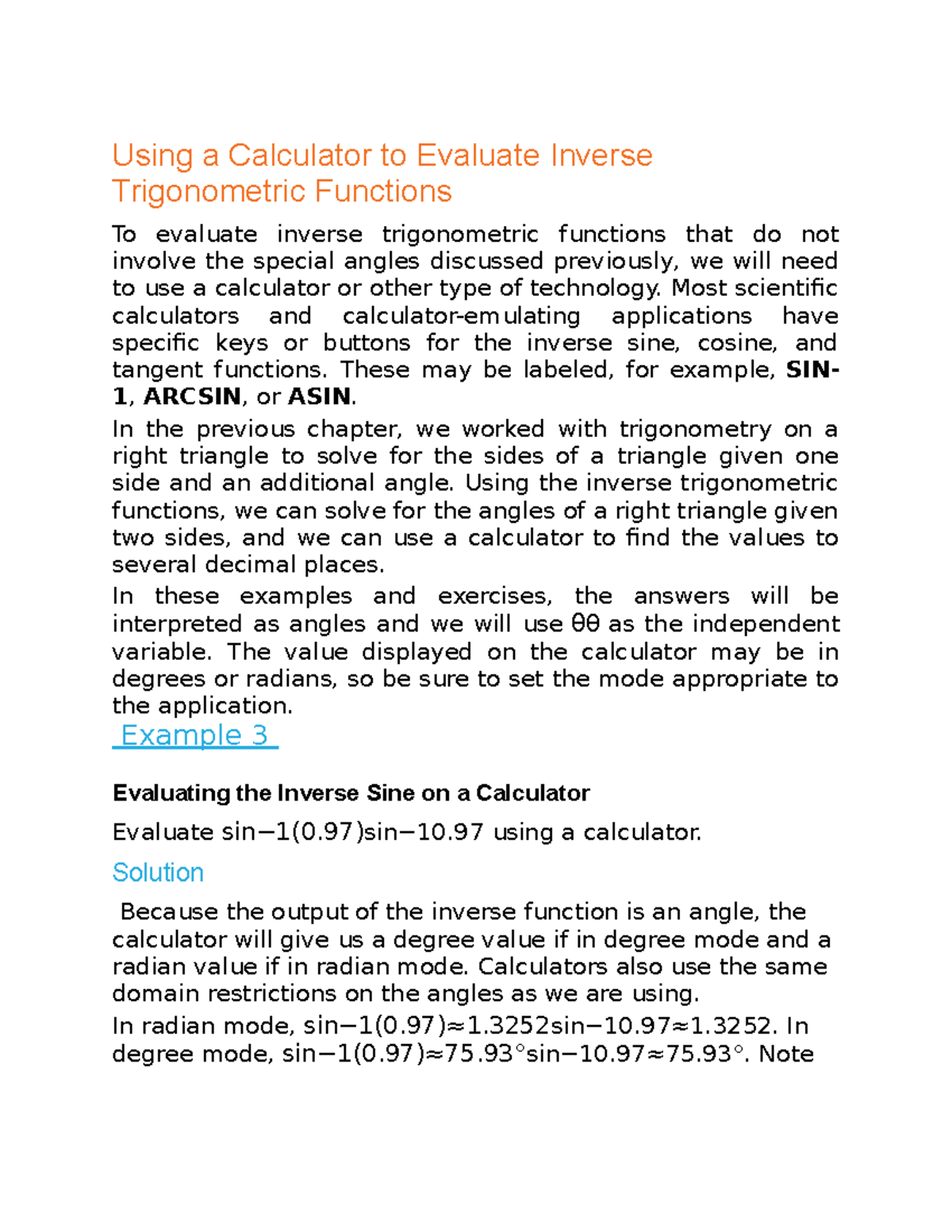 7-1 Reading and Participation Activities Inverse Trigonometric ...