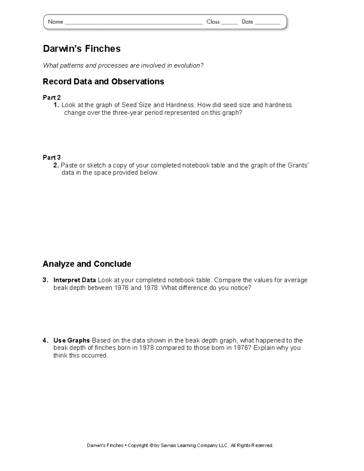 BIO CH17 L04 Synth Interactivity WKS - Darwin’s Finches What patterns ...