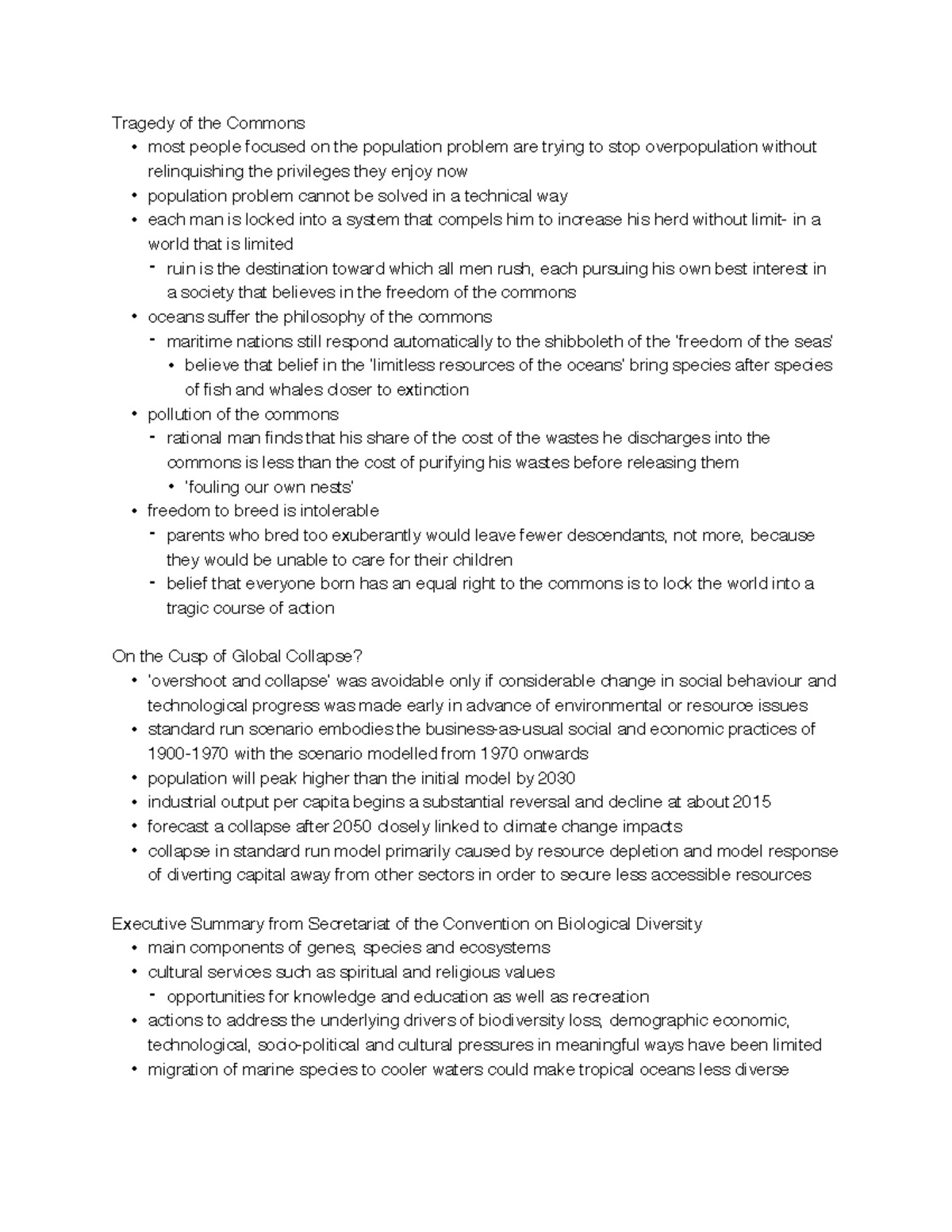 Practical - course readings - Tragedy of the Commons! most people ...