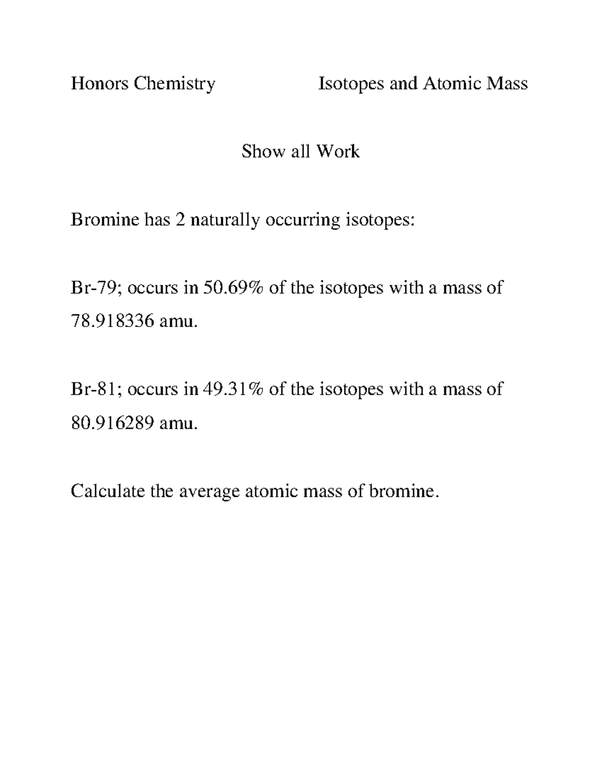 Atomic Mass quiz - Honors Chemistry Isotopes and Atomic Mass Show all ...