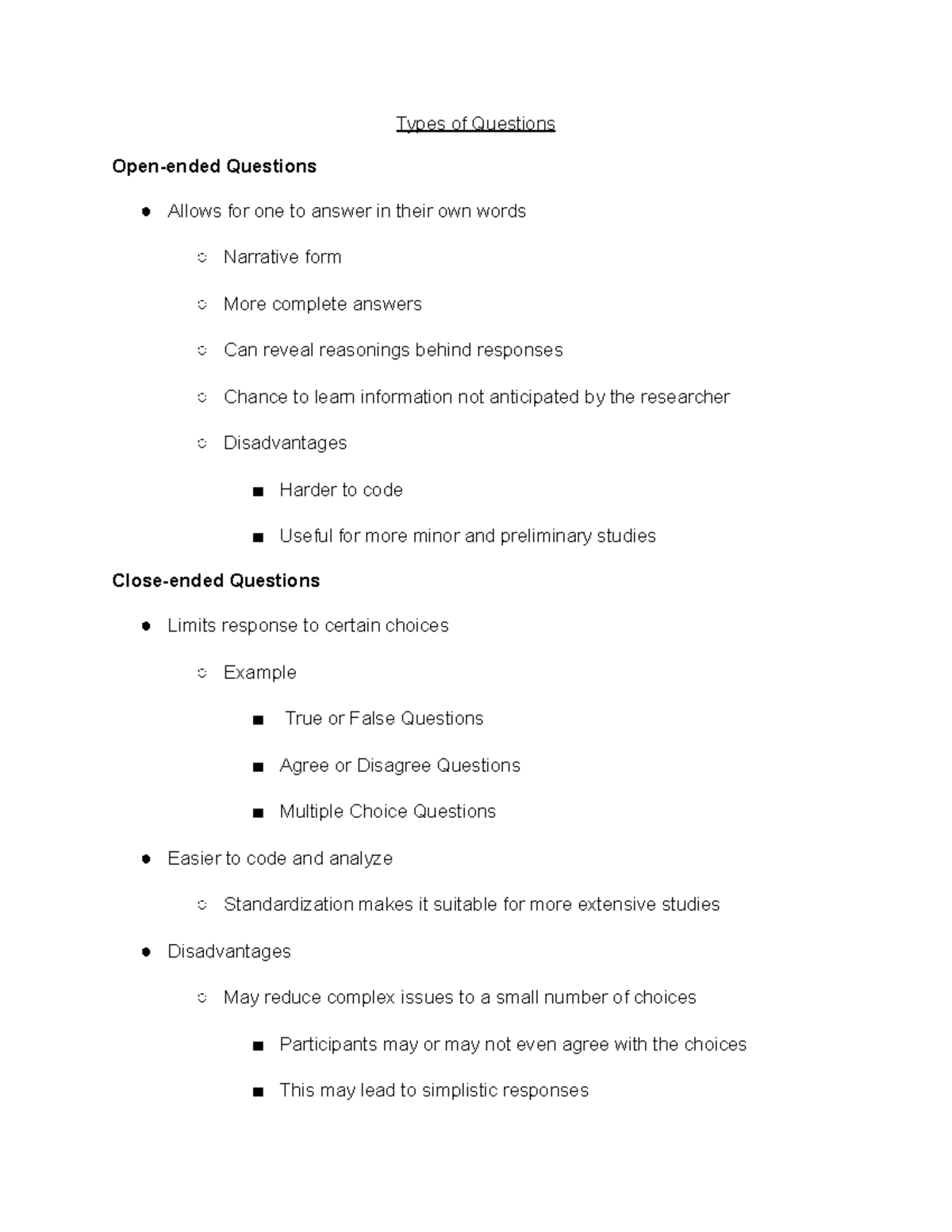 Experimental Psychology Survey Research - Types of Questions Open-ended ...