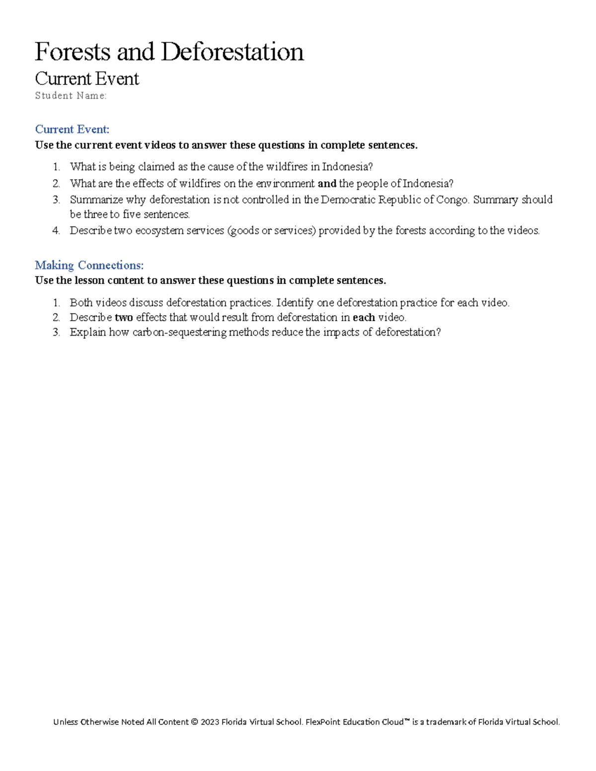 02 04 worksheet - ionk - Forests and Deforestation Current Event ...