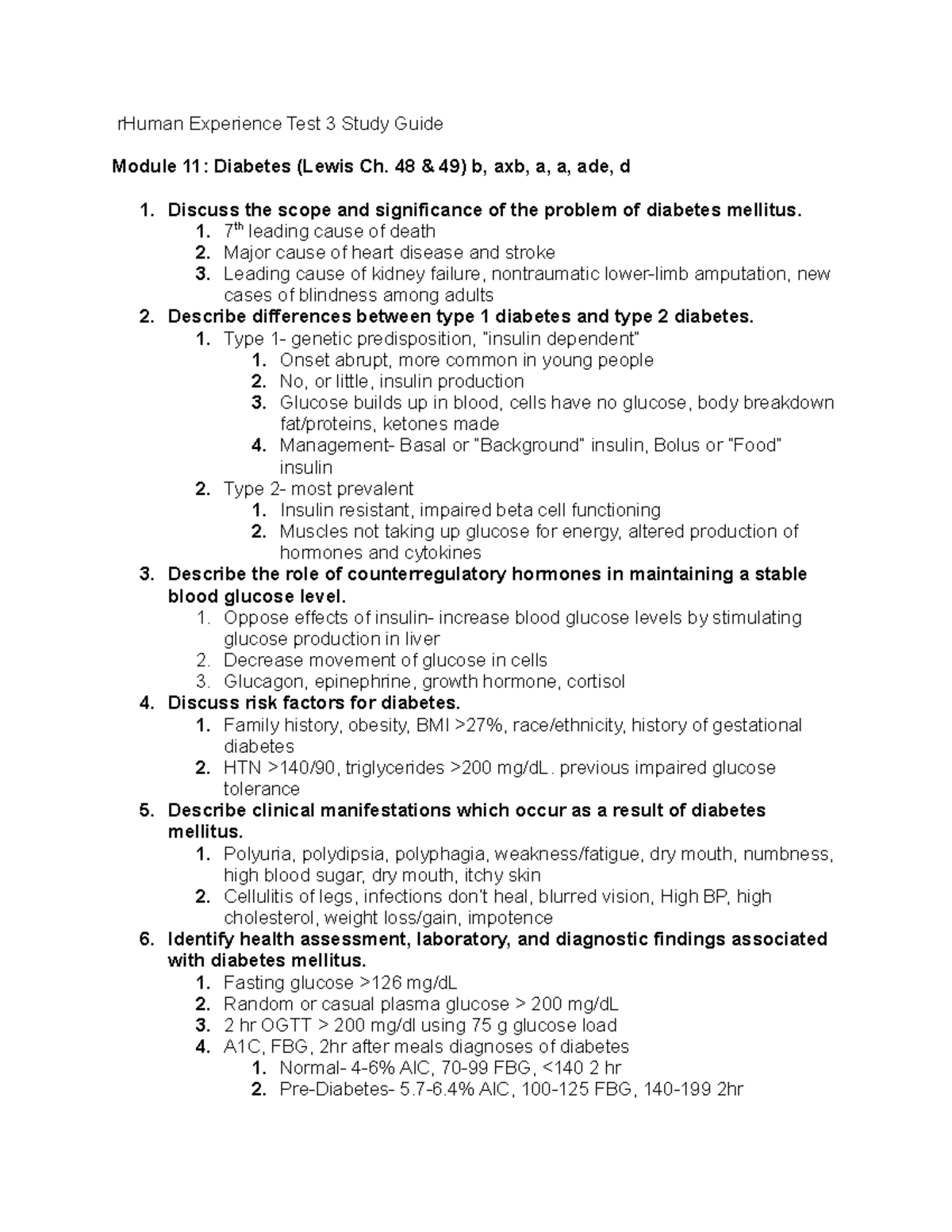 Human Experience Test 3 SG - 48 & 49) b, axb, a, a, ade, d Discuss the ...