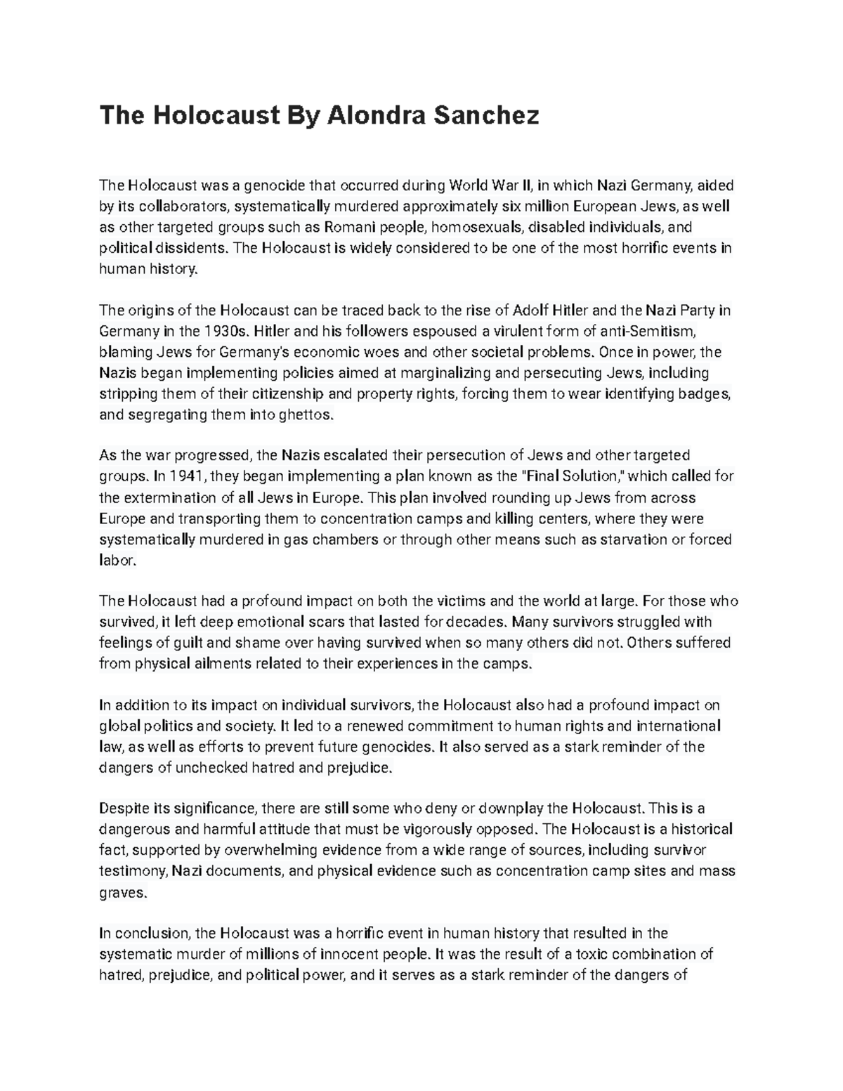The Holocaust essay - The Holocaust By Alondra Sanchez The Holocaust ...