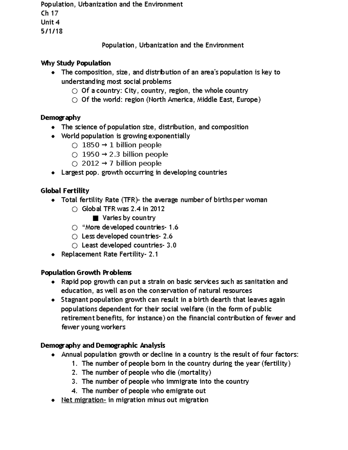 Population, Urbanization and the Environment - growth occurring in ...