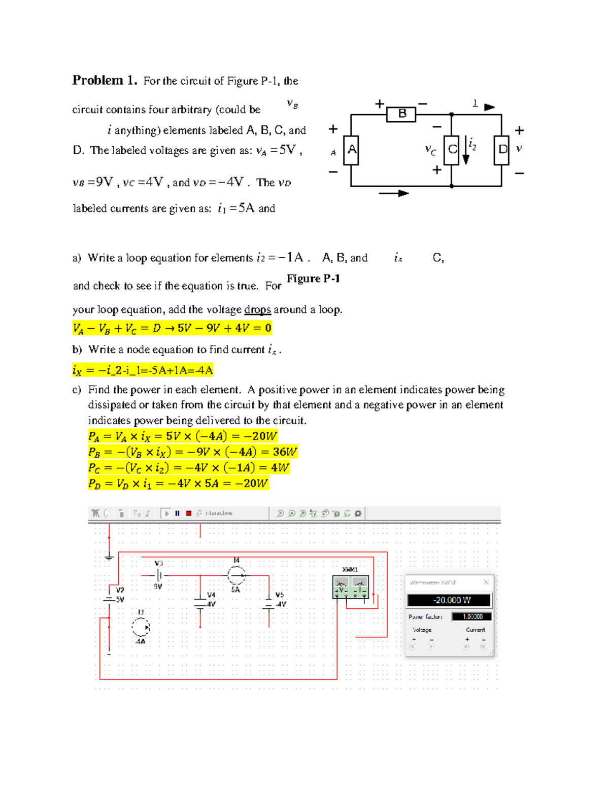 Starkey Robert ENGR 17HW3Multisim - Problem 1. For the circuit of Figure P-1, the circuit ...