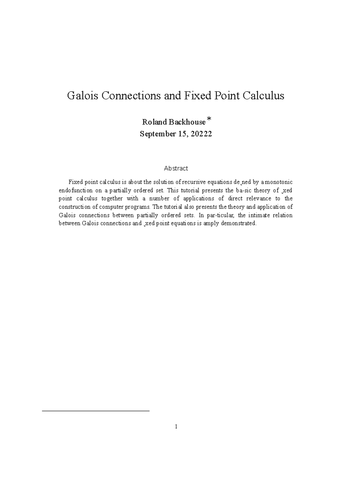 Galois Connections and Fixed Point Calculus - This tutorial presents ...