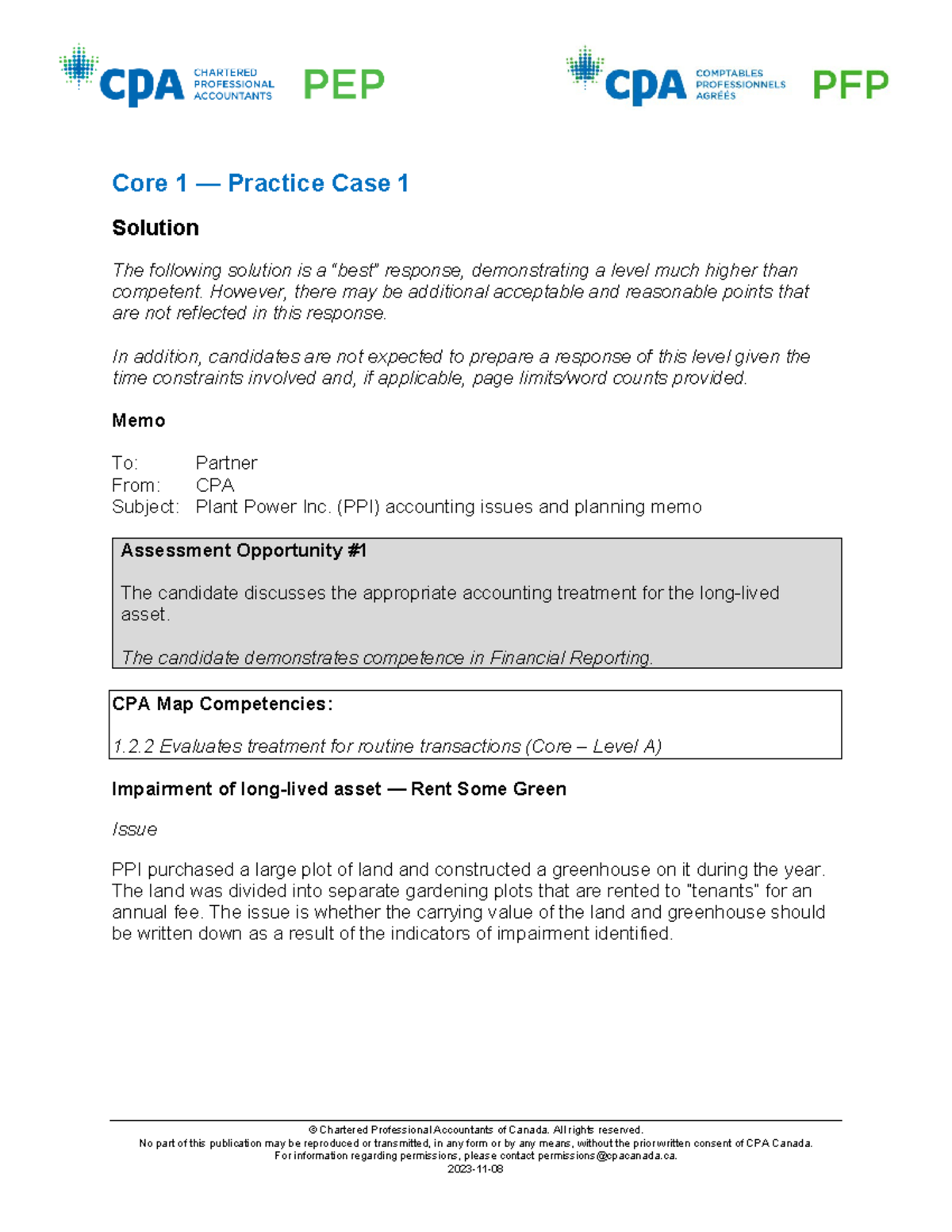 CO1-2401E-PC01 - Solution to CORE 1 Practice Case Week 1 - © Chartered ...
