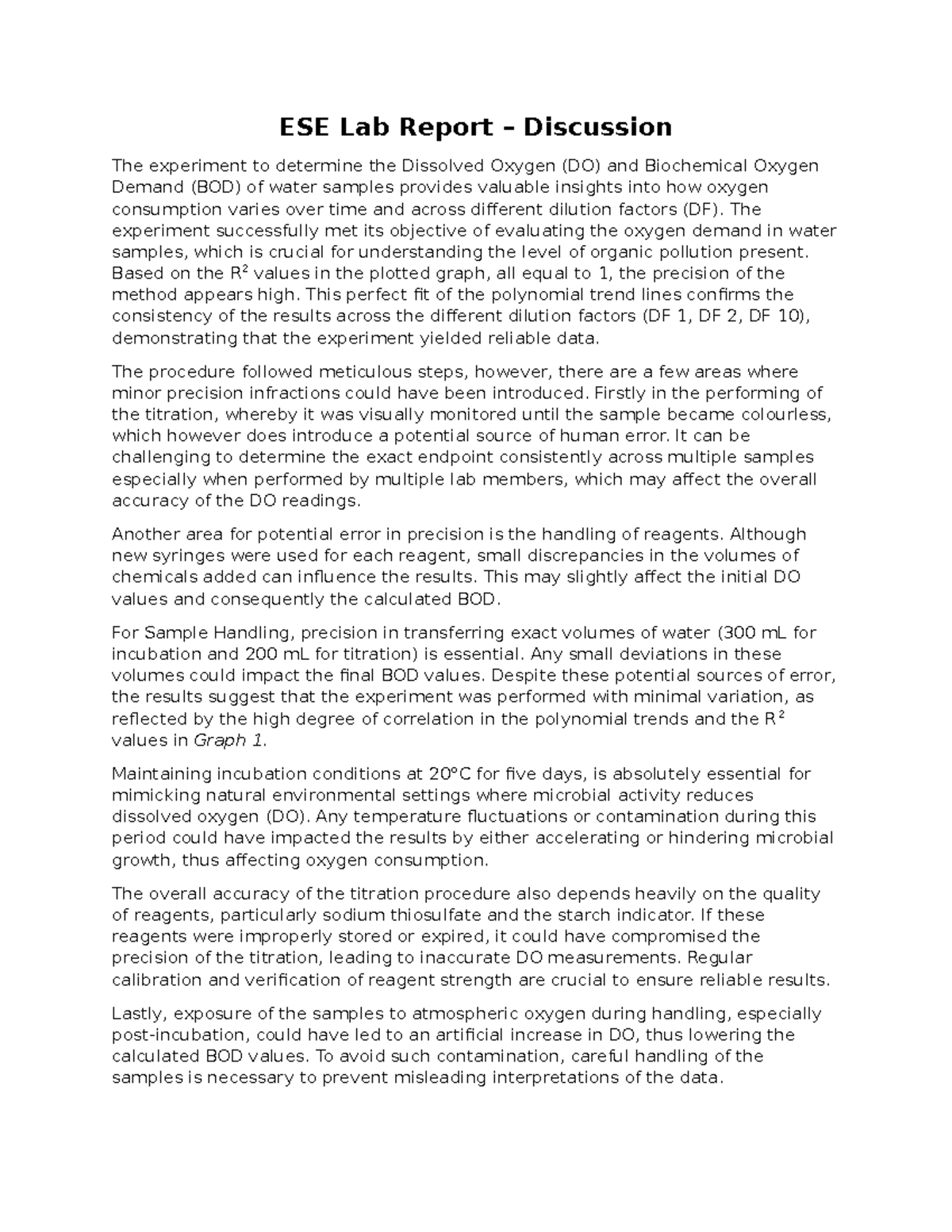 ESE Lab Report 2 - Discussion - ESE Lab Report – Discussion The ...