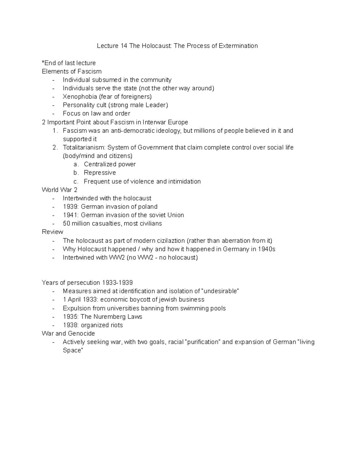 Lecture 14 - notes part 5 - Lecture 14 The Holocaust: The Process of ...