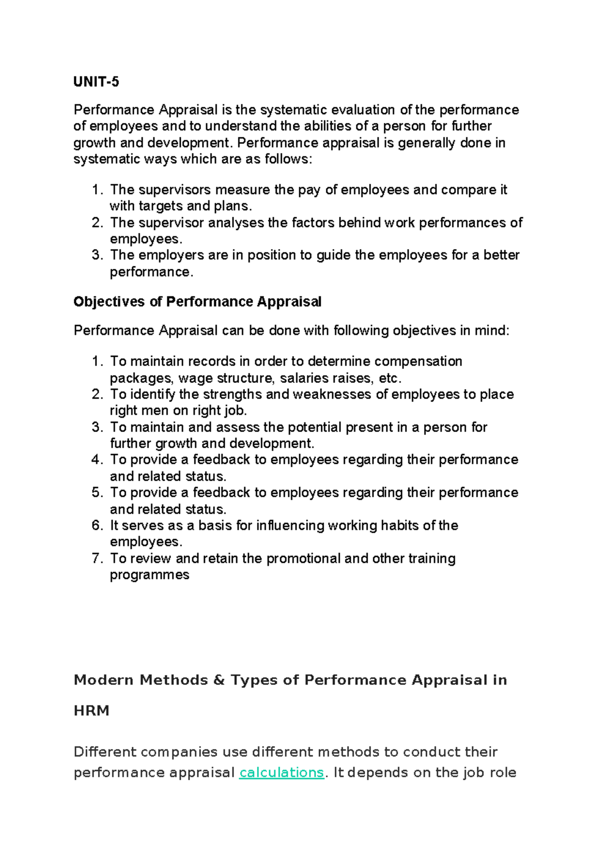 HRM 5 - UNIT- Performance Appraisal is the systematic evaluation of the ...